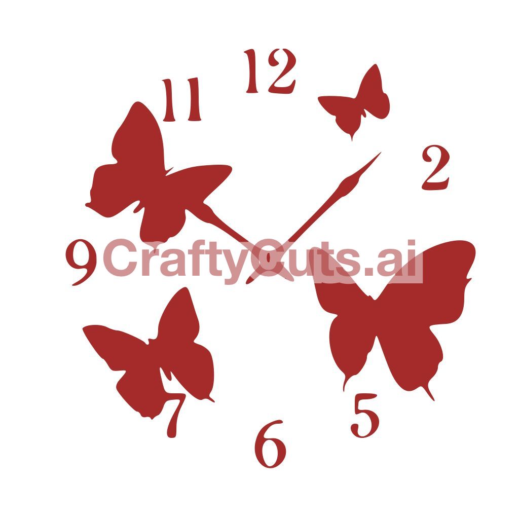 Rustic Clock Face Featuring Butterflies | CraftyCuts.ai