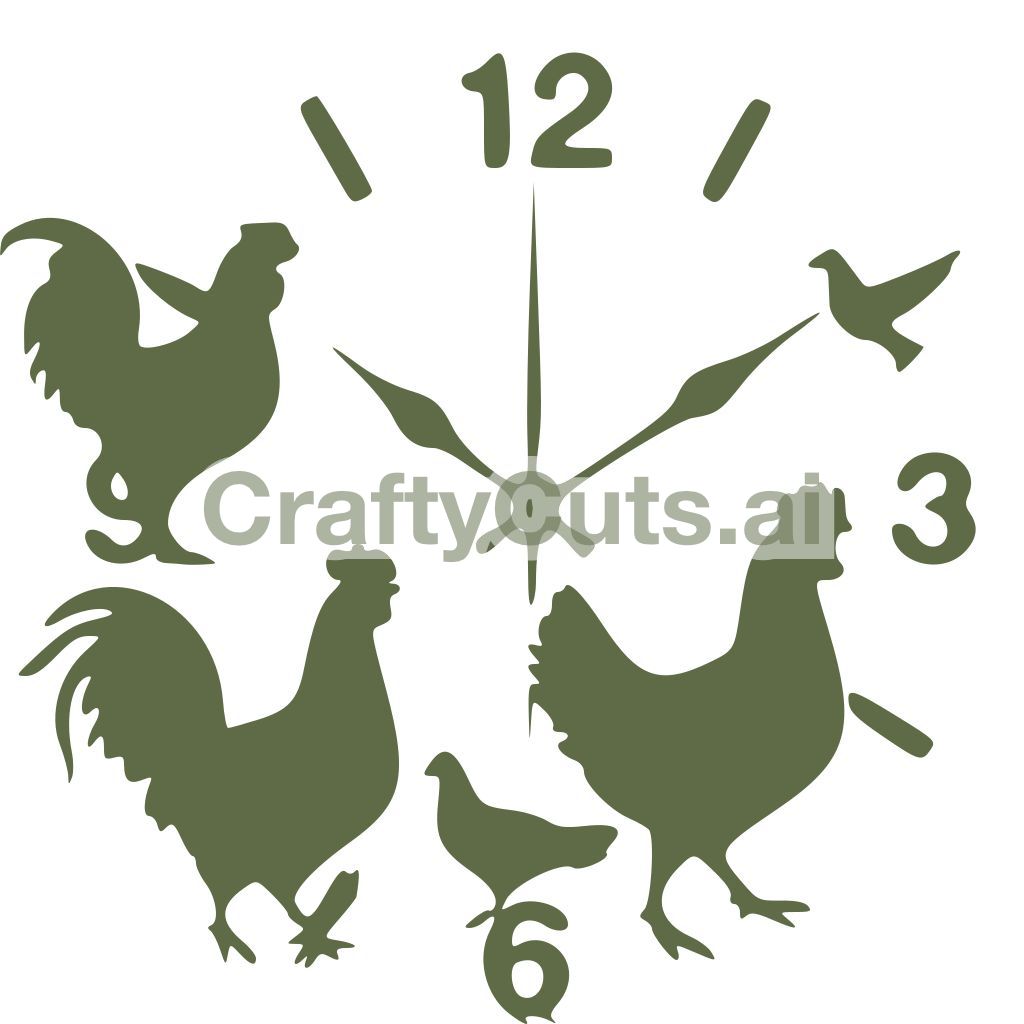 Nature Clock Face Featuring Chickens and Roosters | CraftyCuts.ai