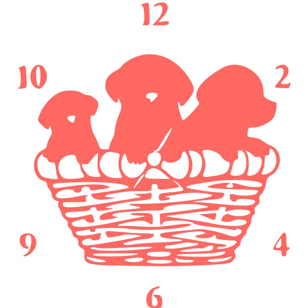 Animals Clock Face Featuring Puppies in a Basket | CraftyCuts.ai