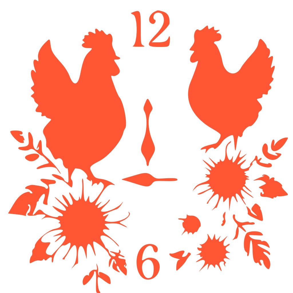Floral Clock Face Featuring Chickens with Sunflowers | CraftyCuts.ai
