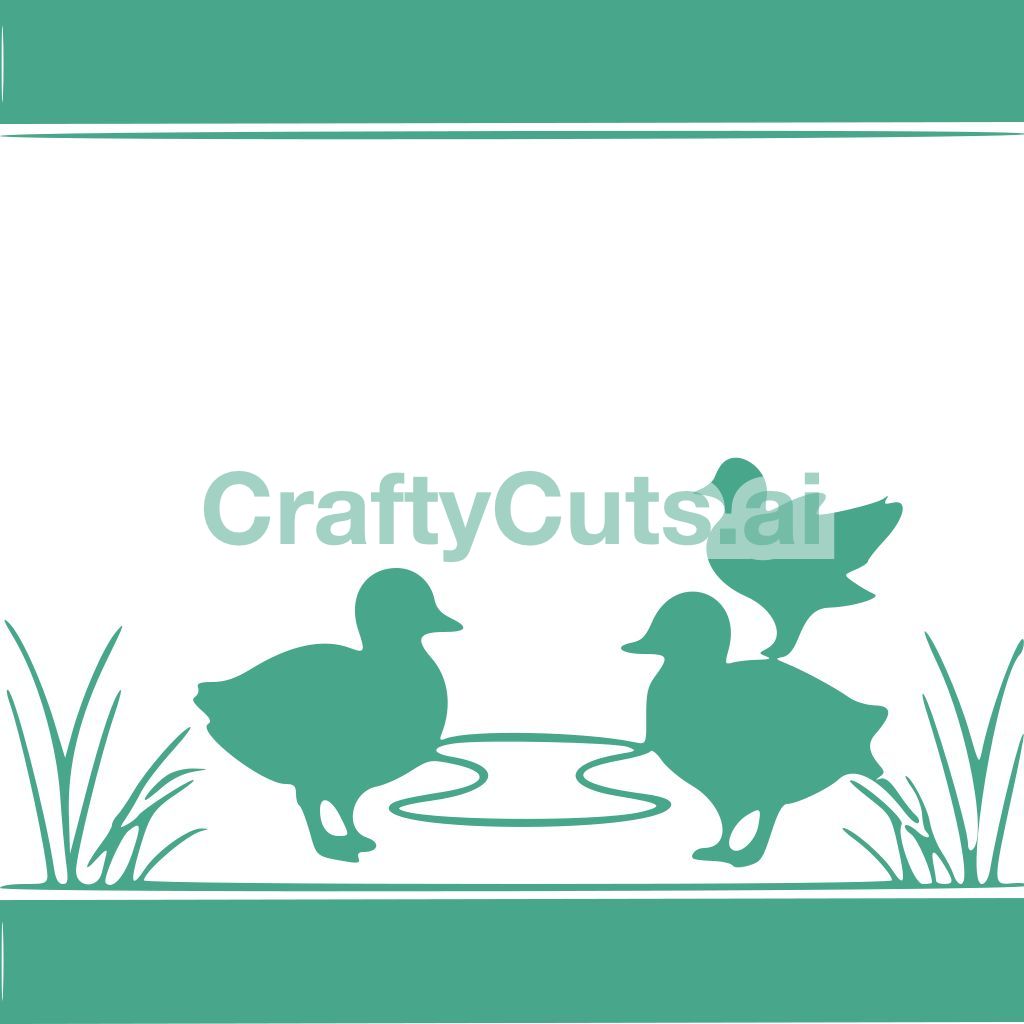 Cottagecore Border Featuring Ducklings in a Pond | CraftyCuts.ai