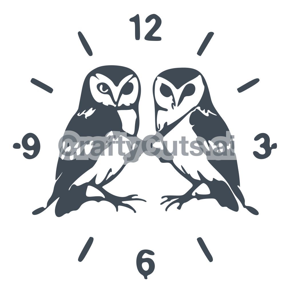 Decor Clock Face Featuring Barn Owls | CraftyCuts.ai