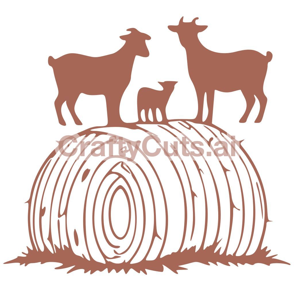 Sewing Pattern Featuring Goats on a Hay Bale | CraftyCuts.ai