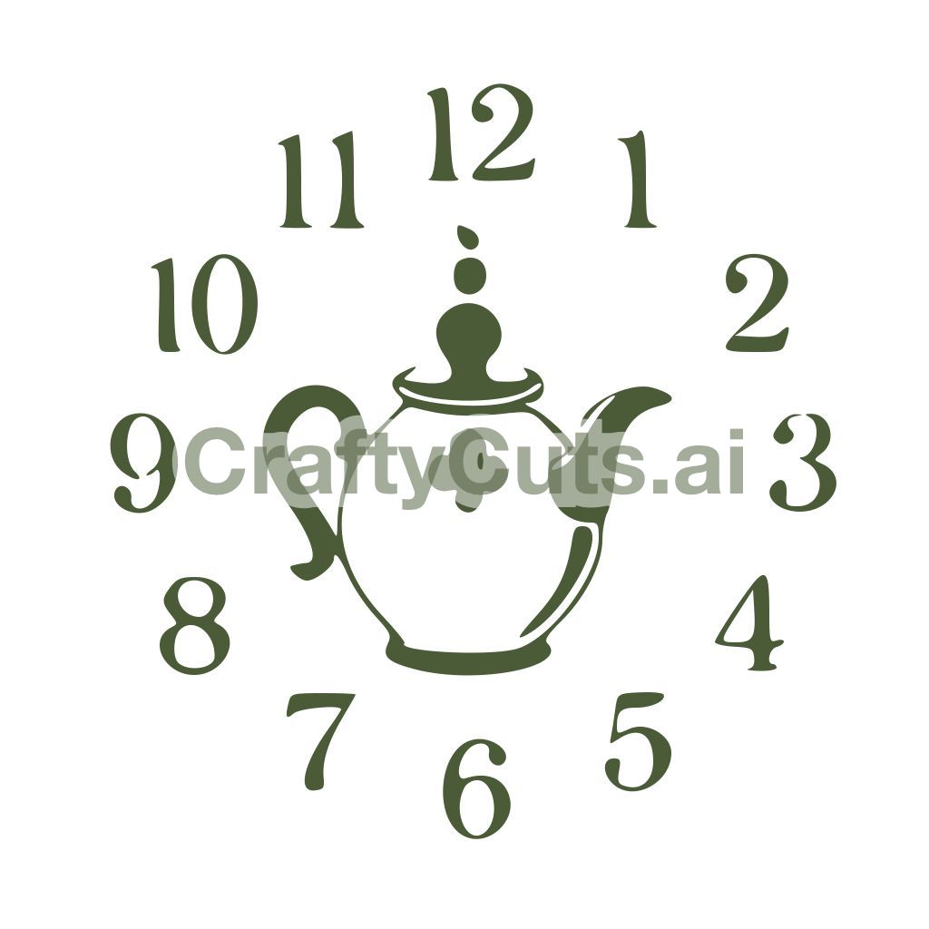 Country Clock Face with a Tea Set | CraftyCuts.ai