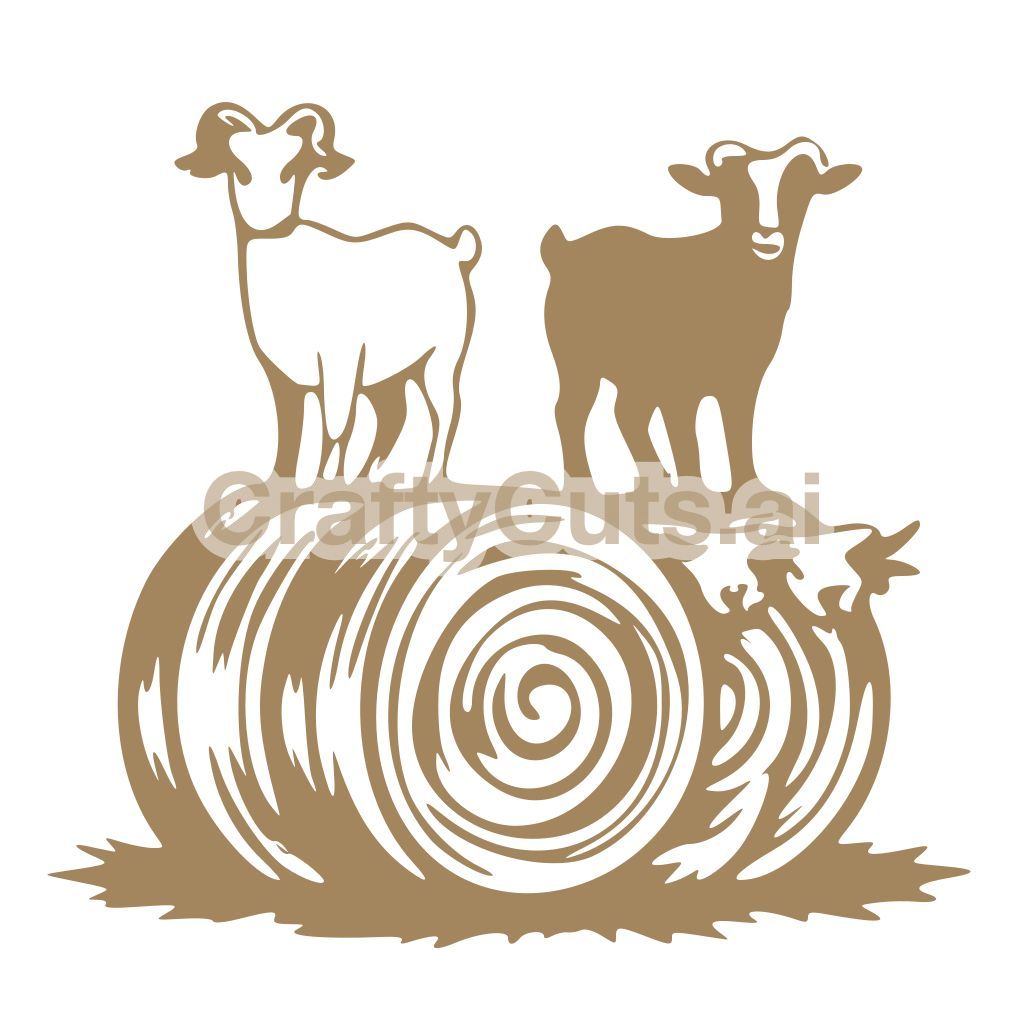 Sewing Pattern Featuring Goats on a Hay Bale | CraftyCuts.ai